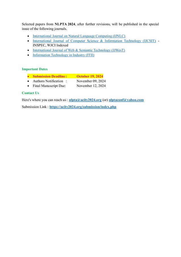 5th International Conference on NLP Techniques and Applications (NLPTA ...