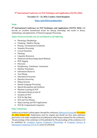 5th International Conference on NLP Techniques and Applications (NLPTA 2024) | PDF