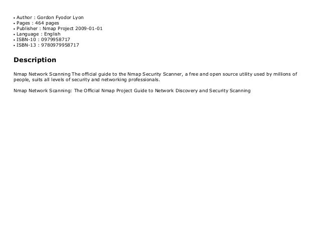 Nmap Network Scanning: The Official Nmap Project Guide to Network ... Nmap Network Scanning: The Official Nmap Project Guide to Network ...