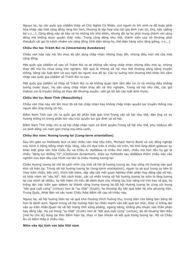 Năm chiều văn hóa hofstede và đánh giá về việt nam | DOCX