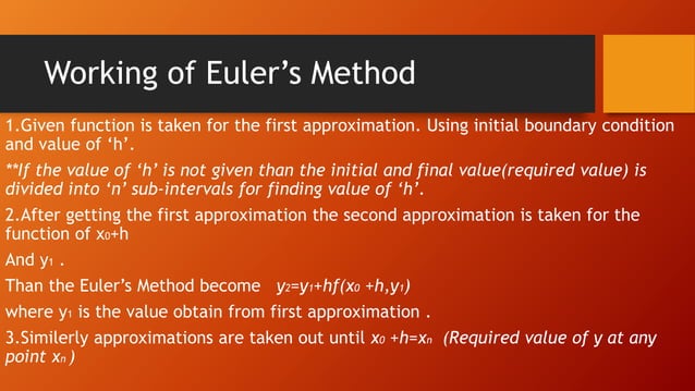 Presentation On Euler And Modified Euler Method And Fitting Of Curve