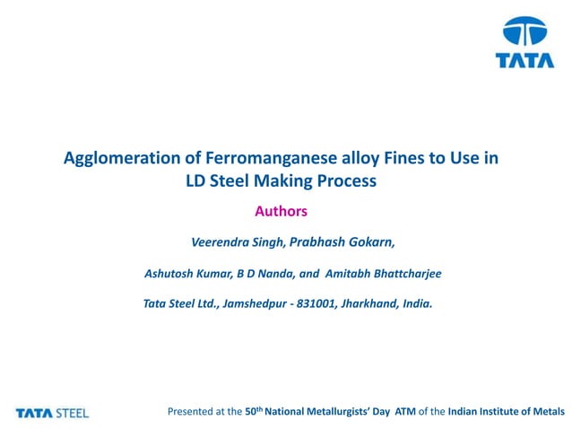 Agglomeration of Ferro Manganese Fines for Use in LD Steel Making ...