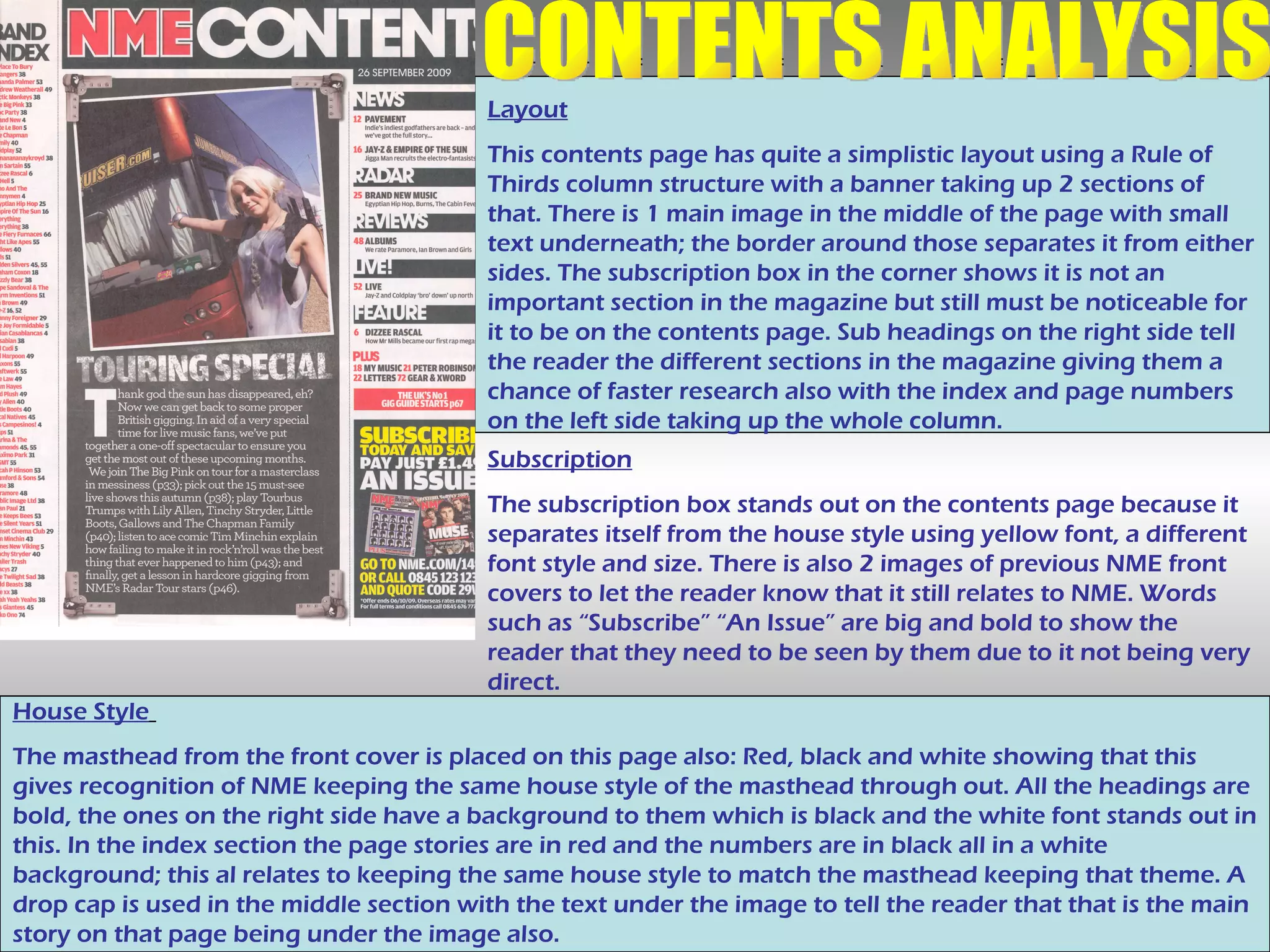 NME Contents & Double page spread analysis | PPT