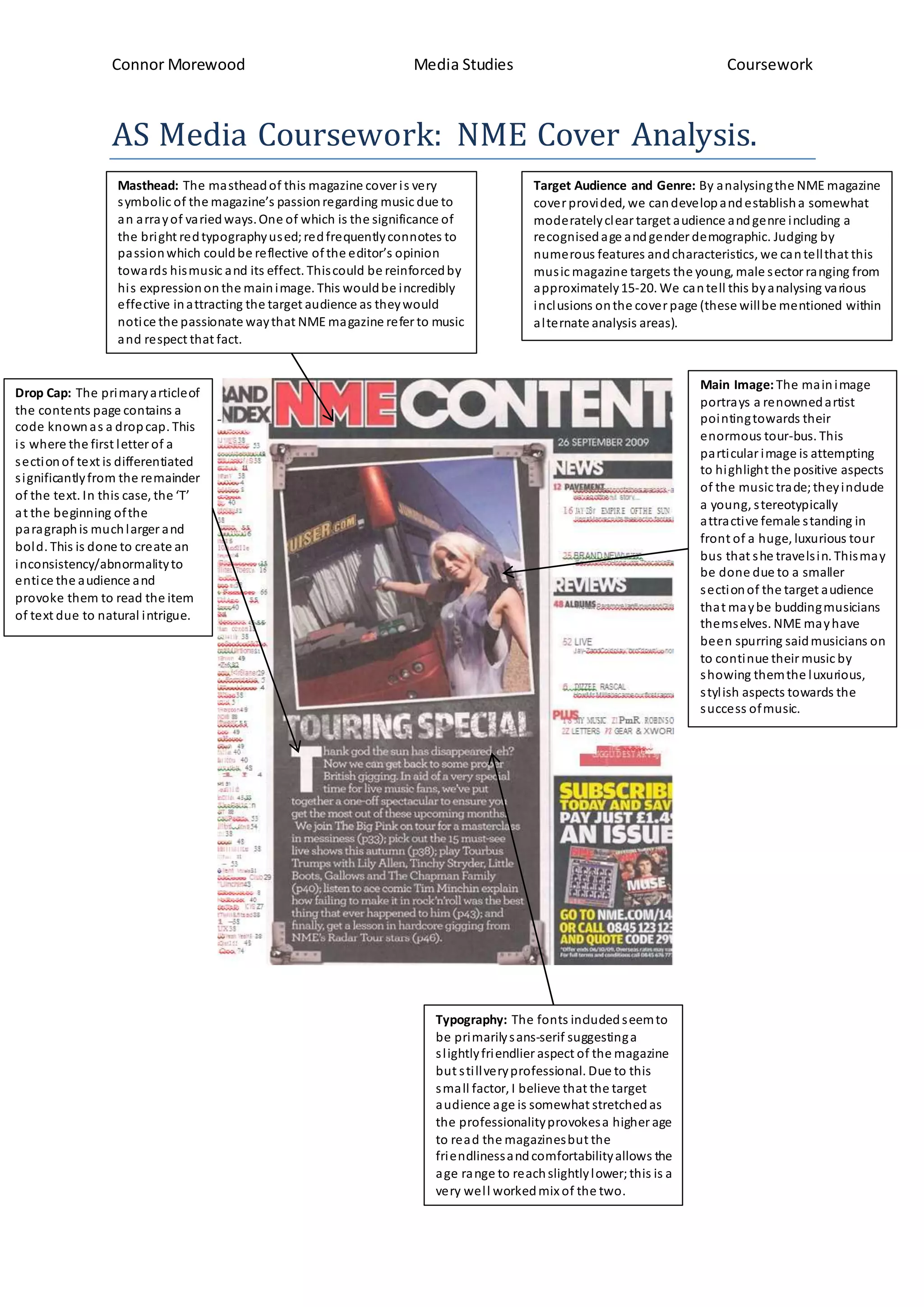AS Media Coursework: Research and Planning Task 2a Contents Page NME Analysis. | DOCX