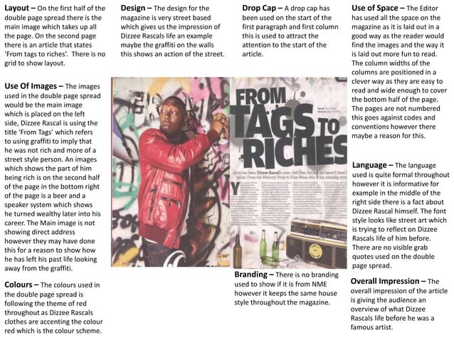 Nme dizzee rascal double page spread analysis | PPTX