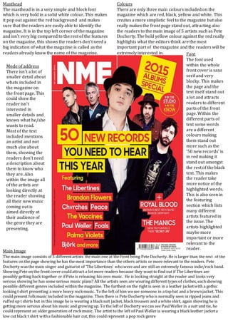Nme front cover analysis | DOCX | Adult Contemporary Music | Music