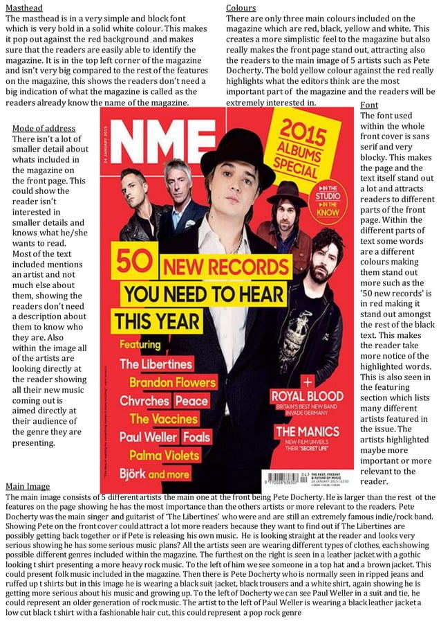 Nme front cover analysis | DOCX | Adult Contemporary Music | Music