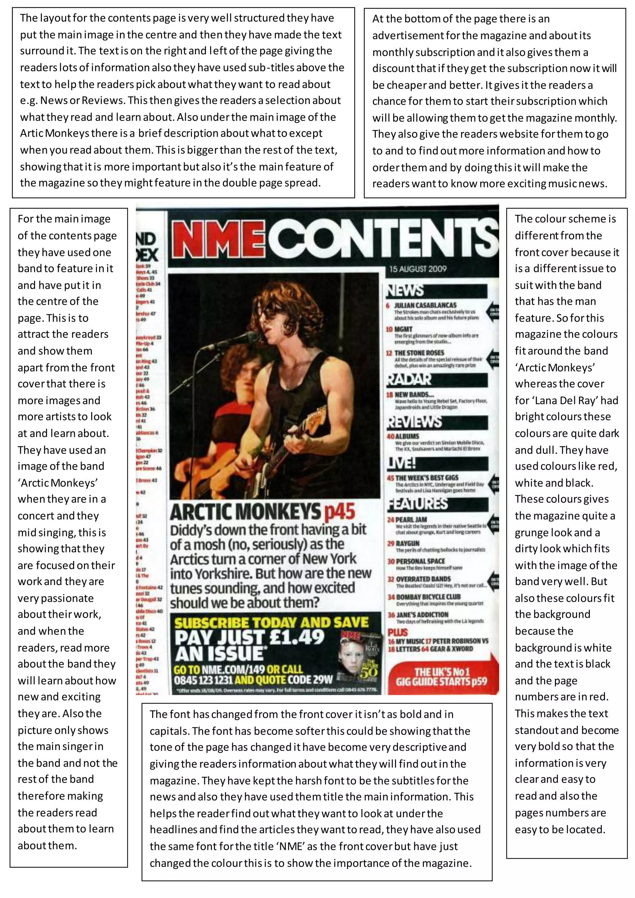 NME Magazine Contents Page Analysis | DOCX
