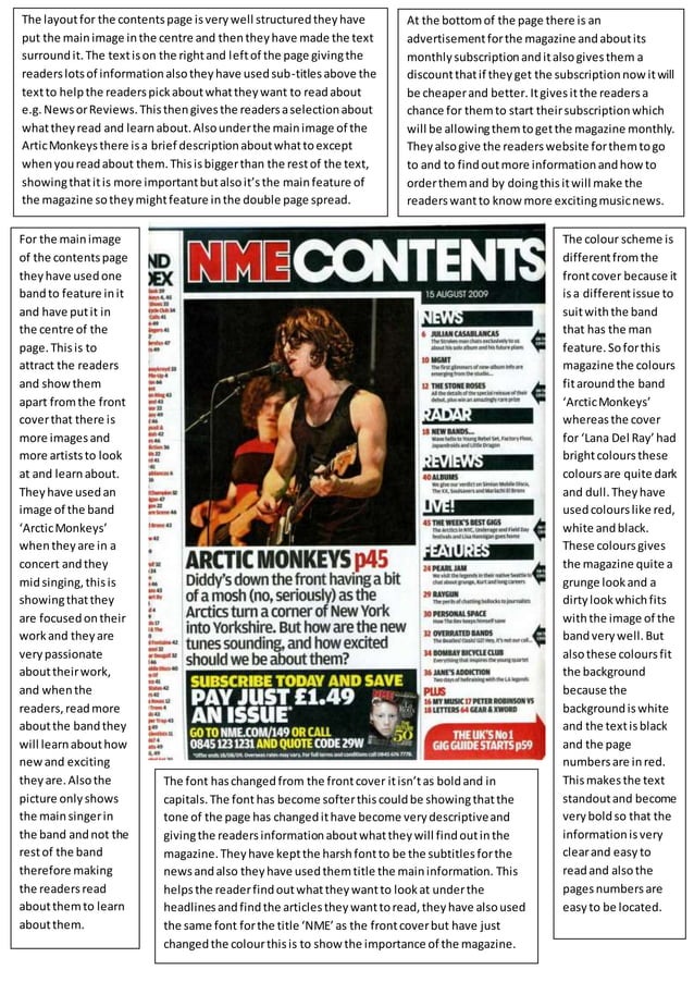 NME Magazine Contents Page Analysis | DOCX