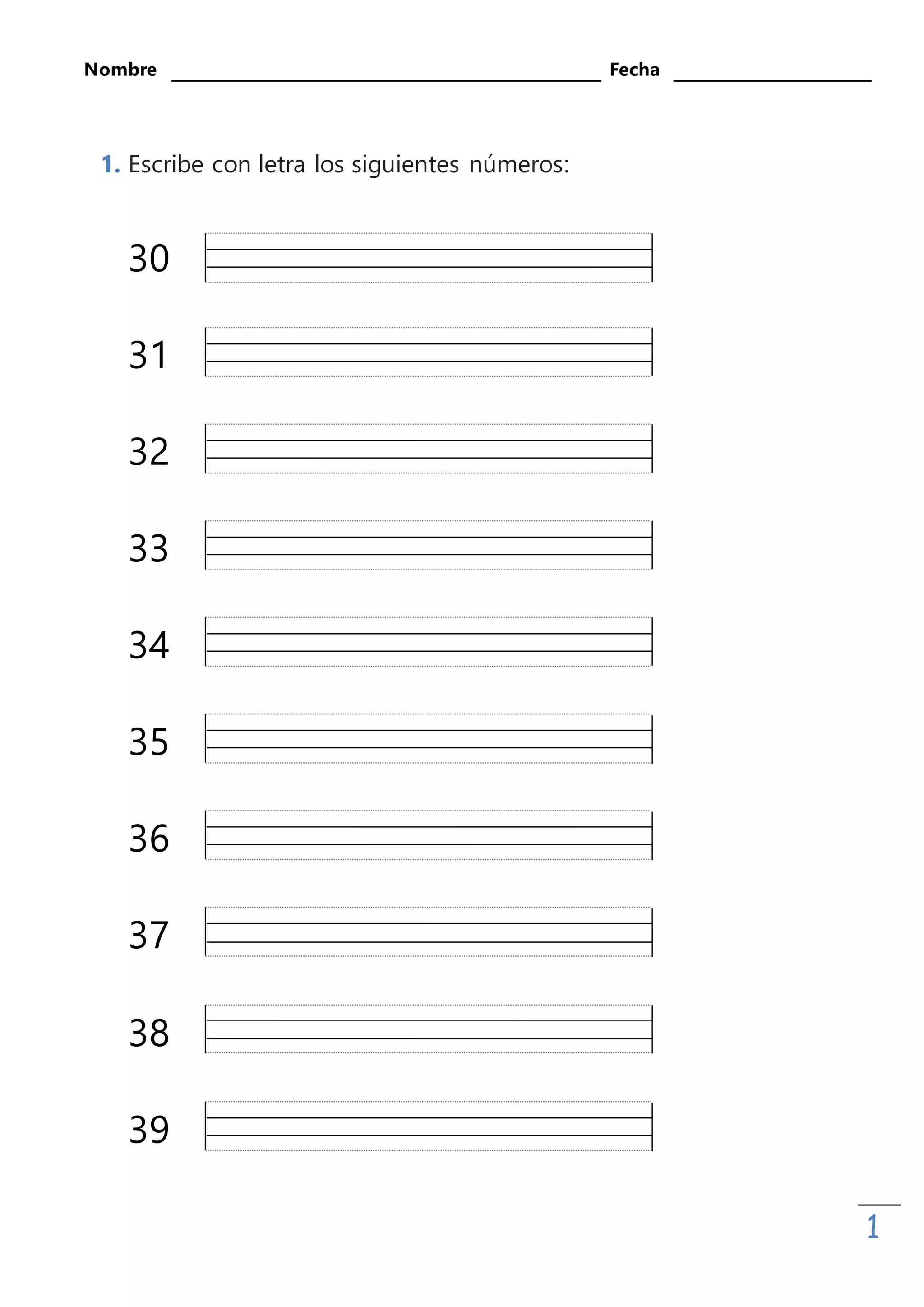 Números del 30 al 39 | DOCX