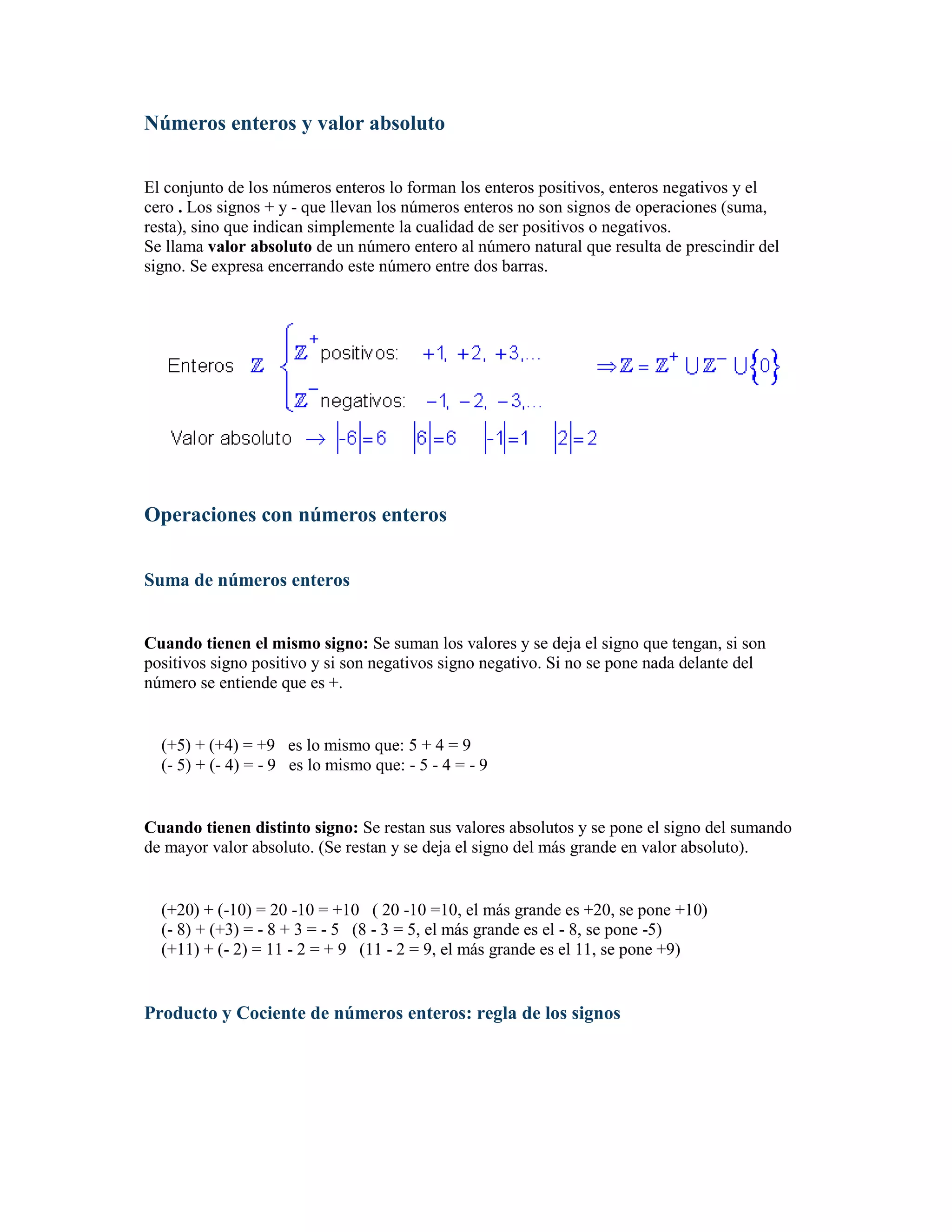 Números enteros y valor absoluto | DOCX