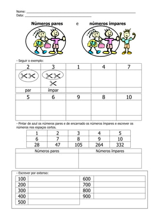 Ficha de actividad: Números pares e impares del 1 al 100