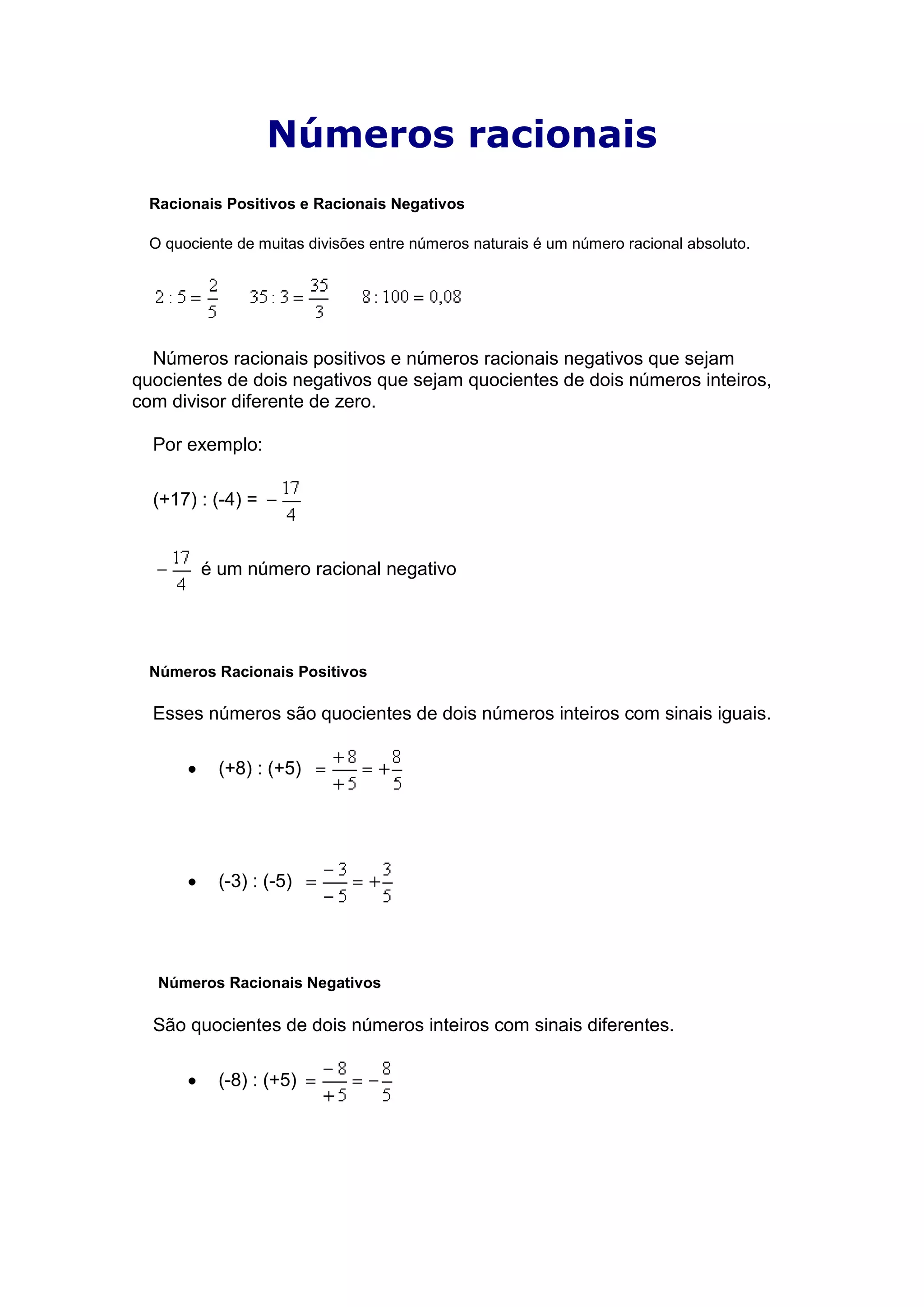 Números racionais representação fracionária e decimal - operações e ...