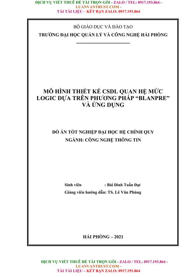 Đồ Án Mô Hình Thiết Kế Csdl Quan Hệ Mức Logic Dựa Trên Phương Pháp “Blanpre” Và Ứng Dụng.doc