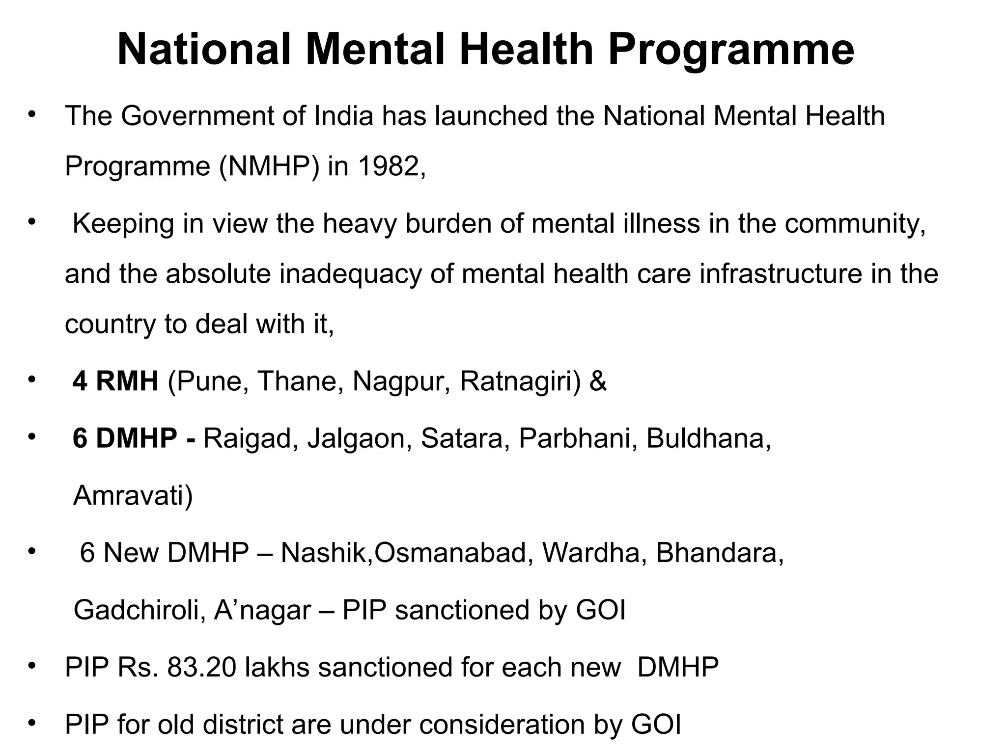 National mental health programs, NHMP , . | PPT
