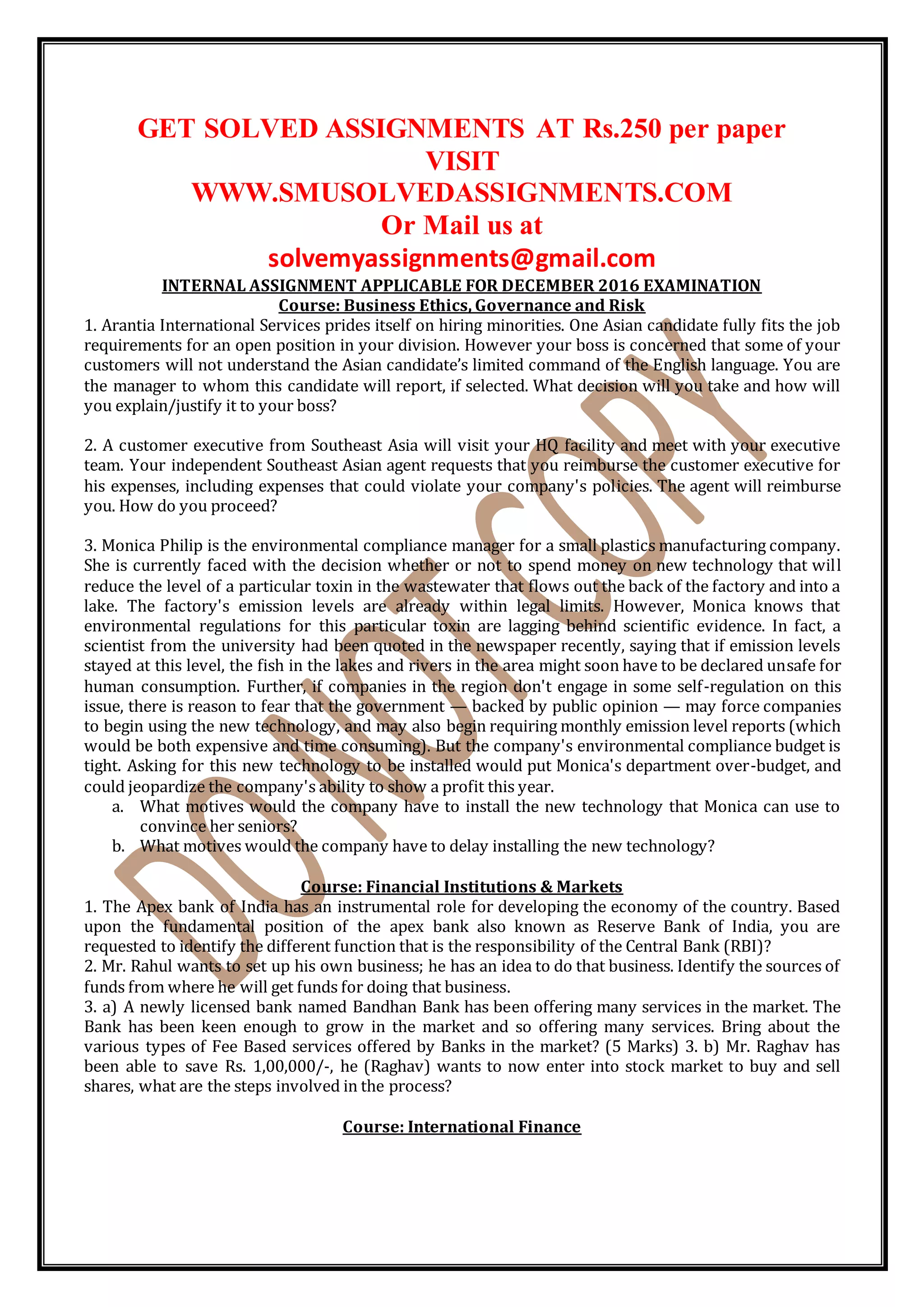 Nmims Dec 2016 Assignments | DOCX