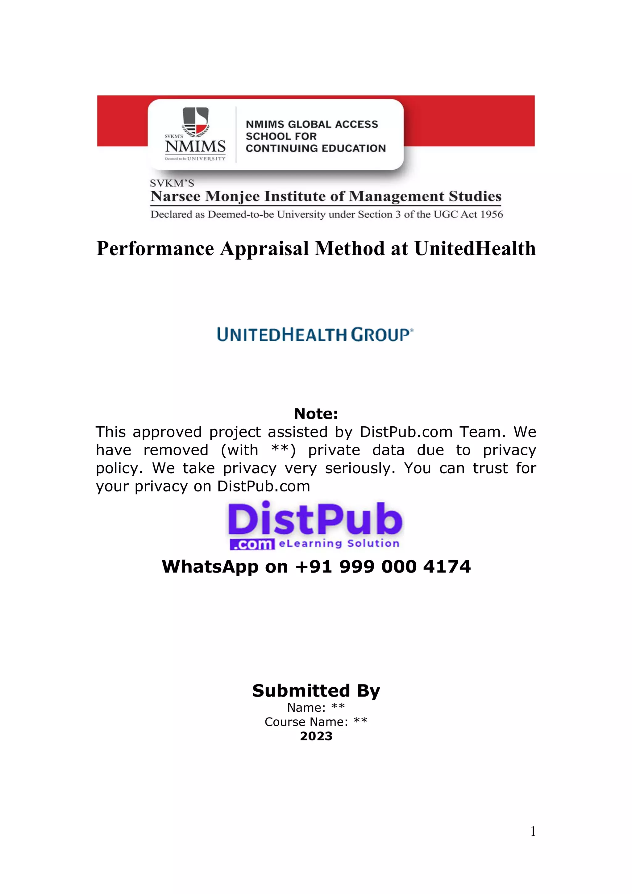 NMIMS Approved 2023 Project Sample - Performance Appraisal Method at UnitedHealth Group.pdf