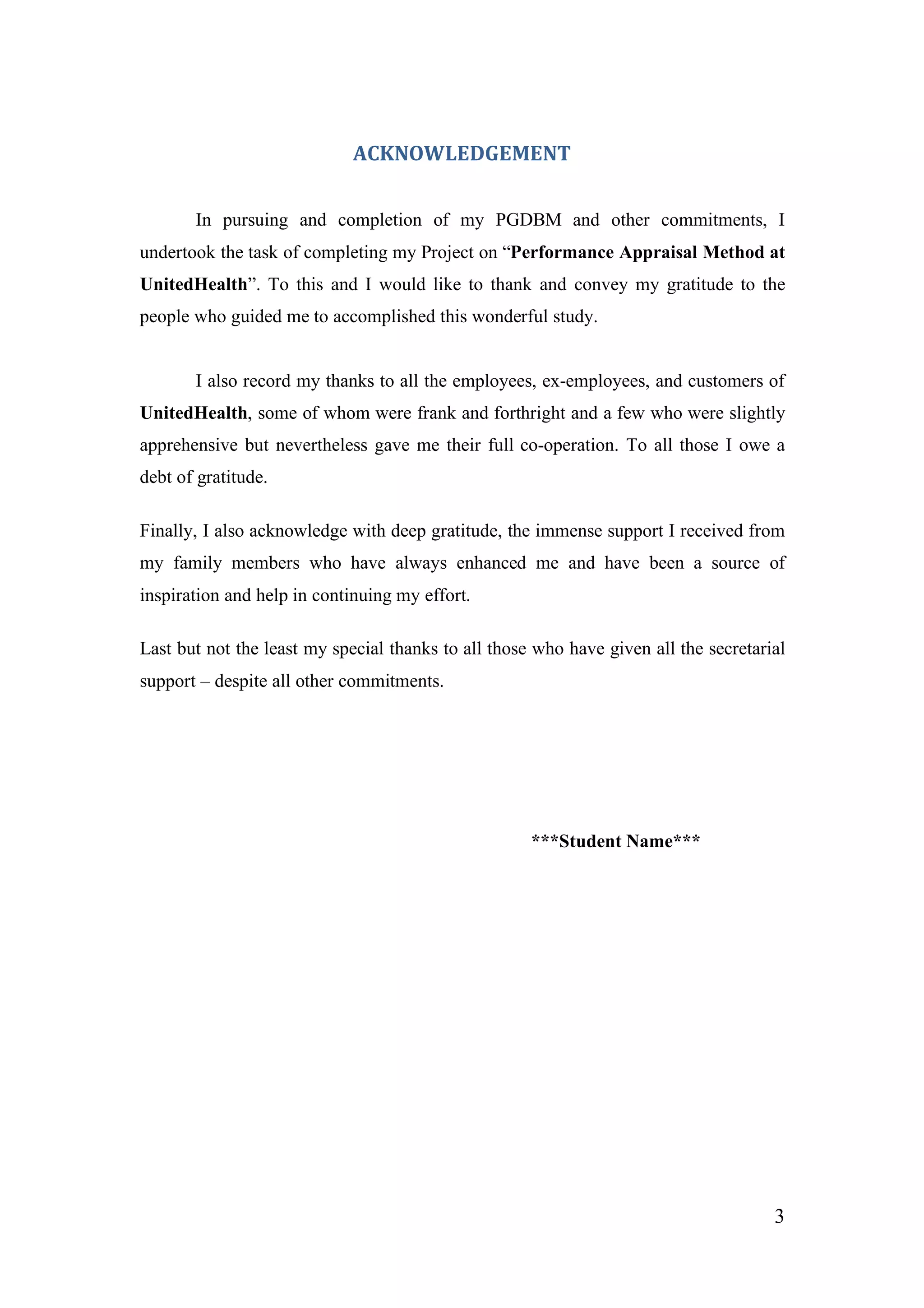 NMIMS Approved 2023 Project Sample - Performance Appraisal Method at ...