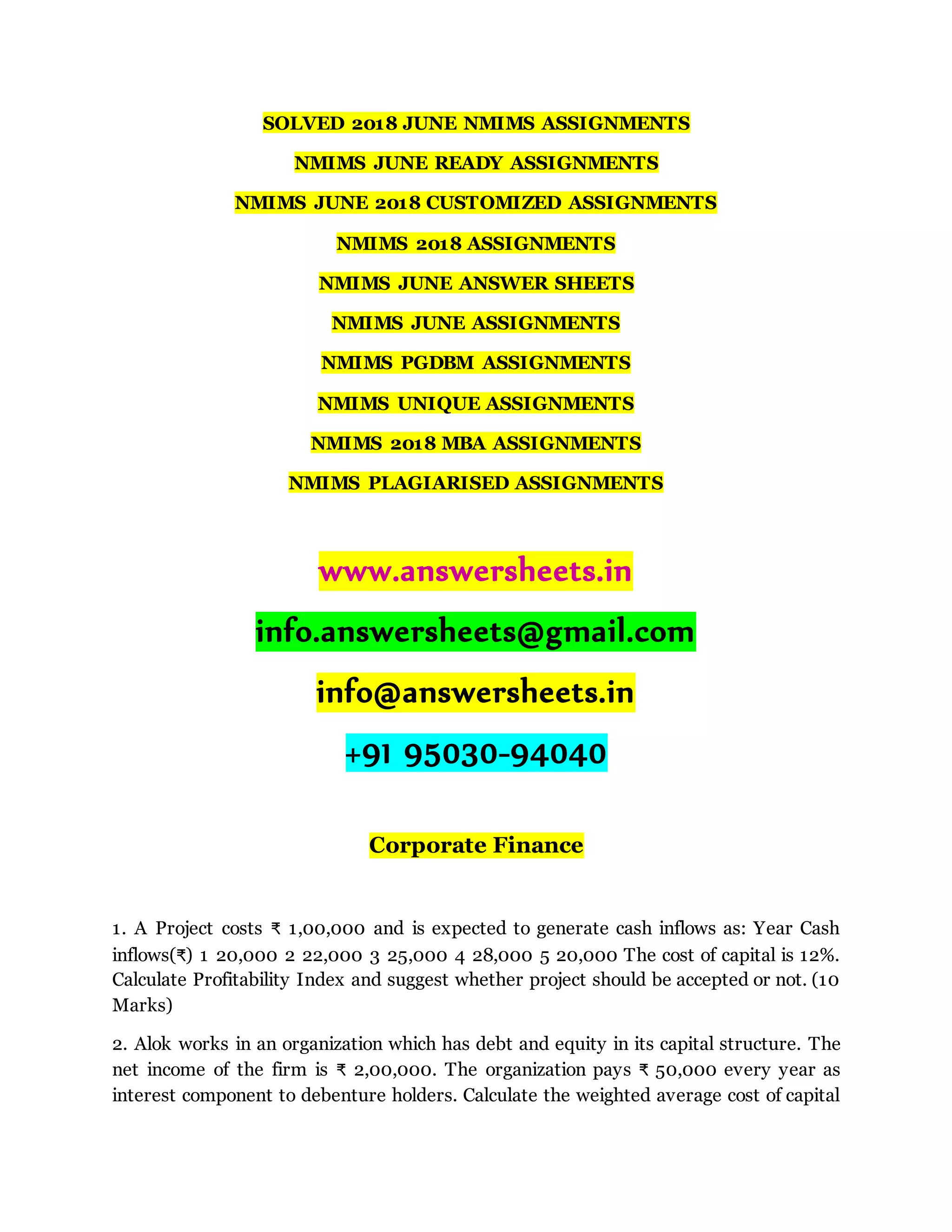 Nmims june assignments funding through 100% equity | DOCX