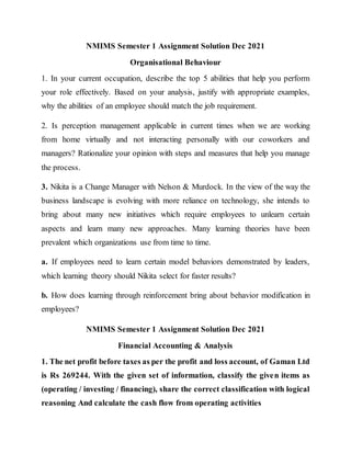 NMIMS Semester 1 Assignment Solution Dec 2021 | DOCX