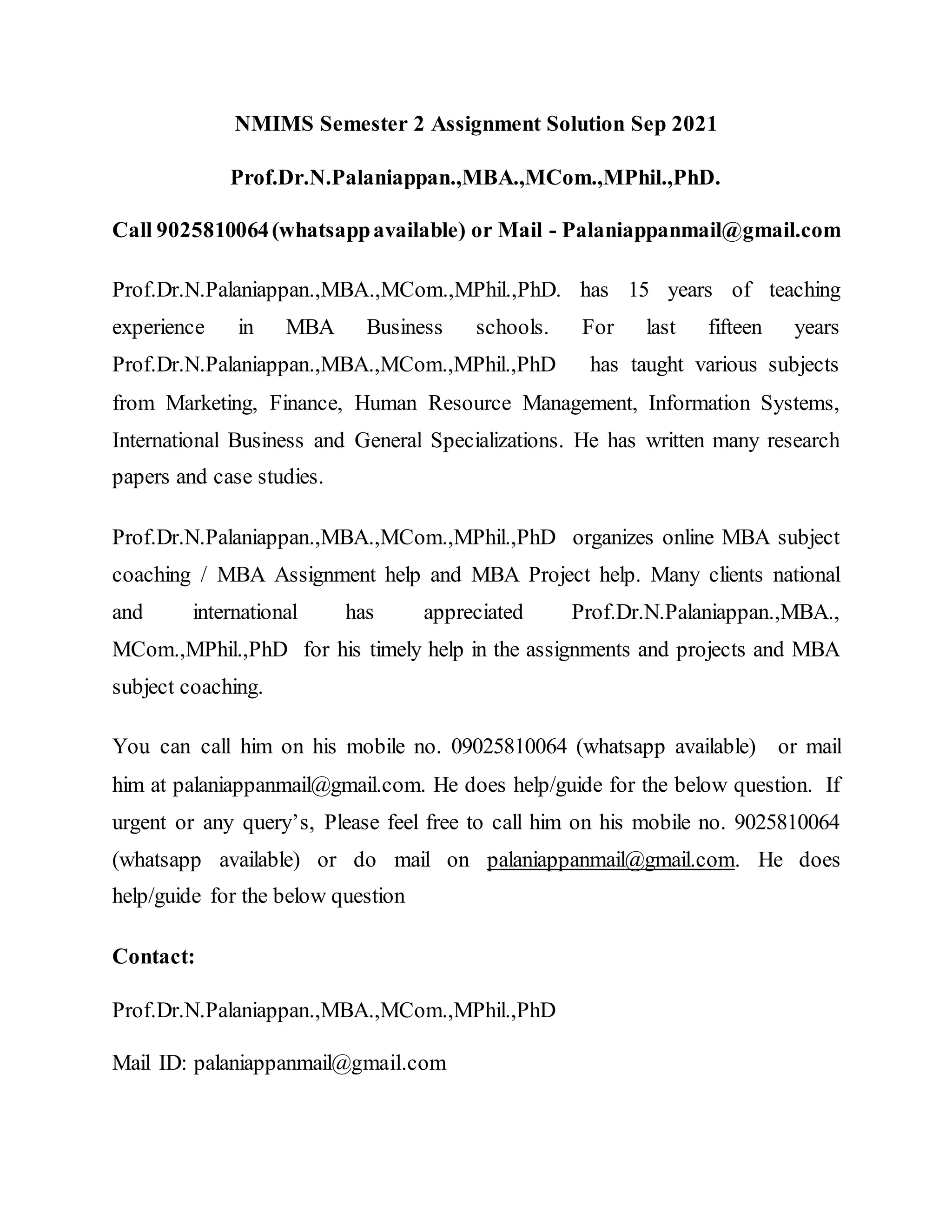 NMIMS Semester 2 Assignment Solution Sep 2021 | DOCX