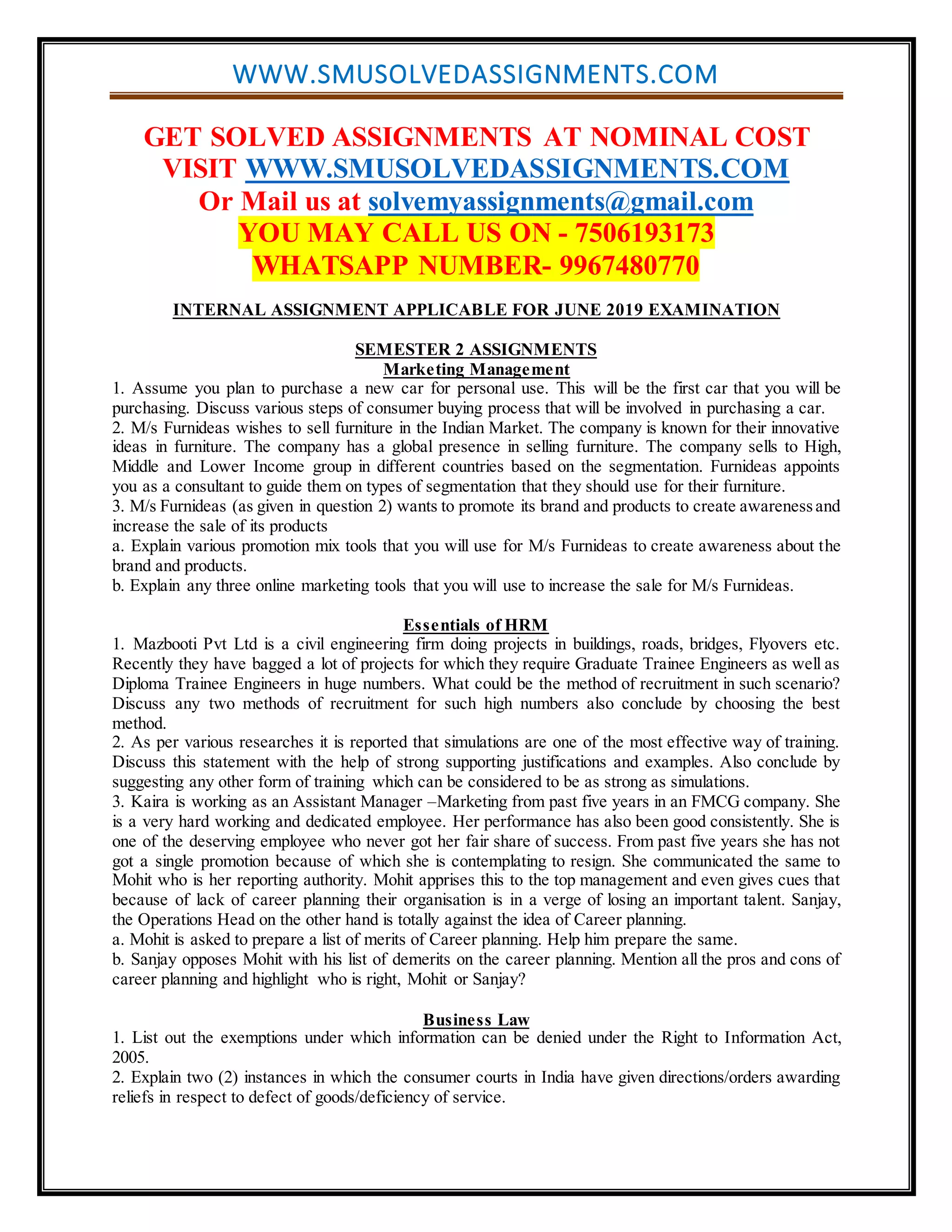Nmims solved assignment june 2019 | PDF