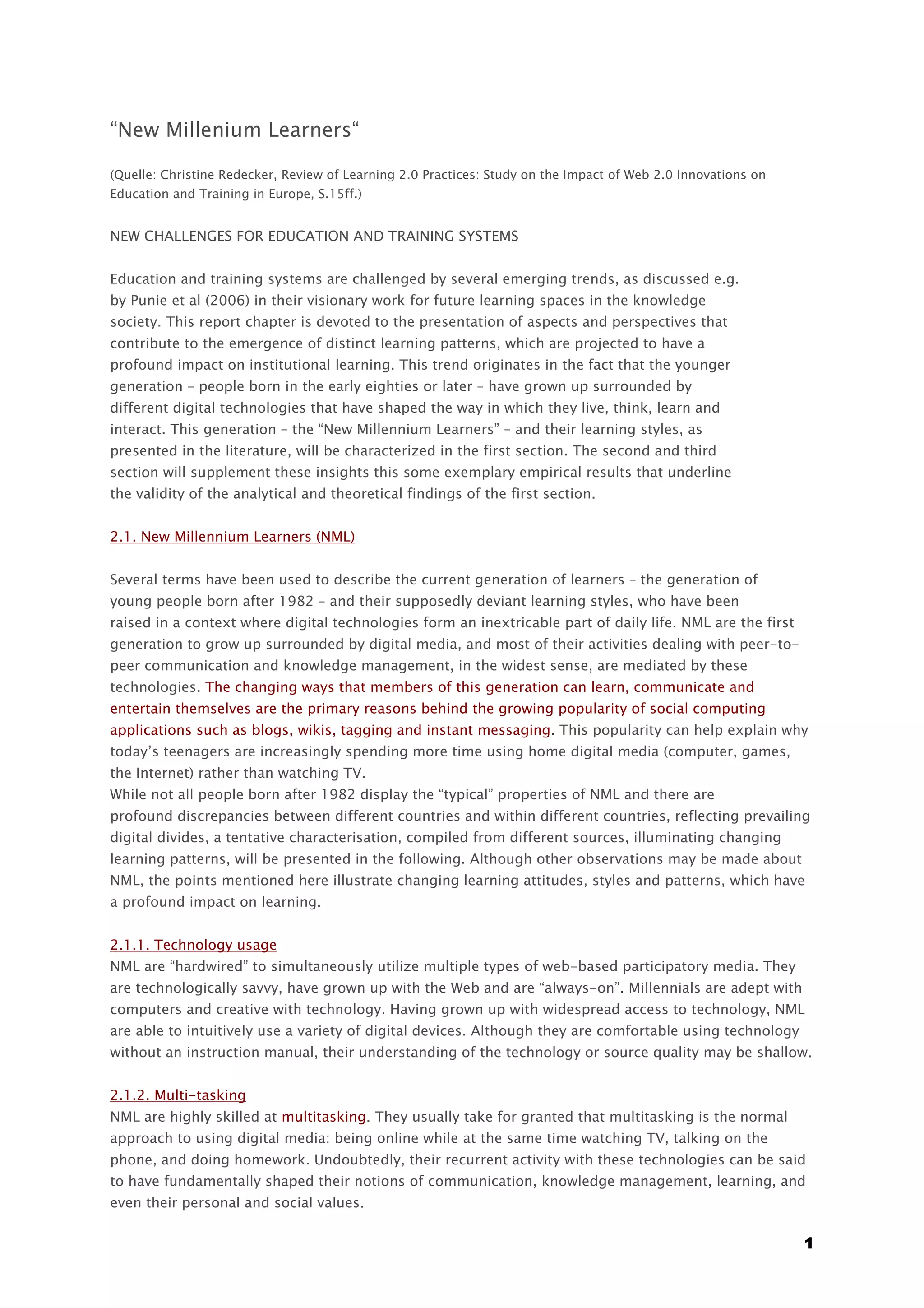 Artikel "New Millenium Learners" | PDF | Computing | Technology & Computing