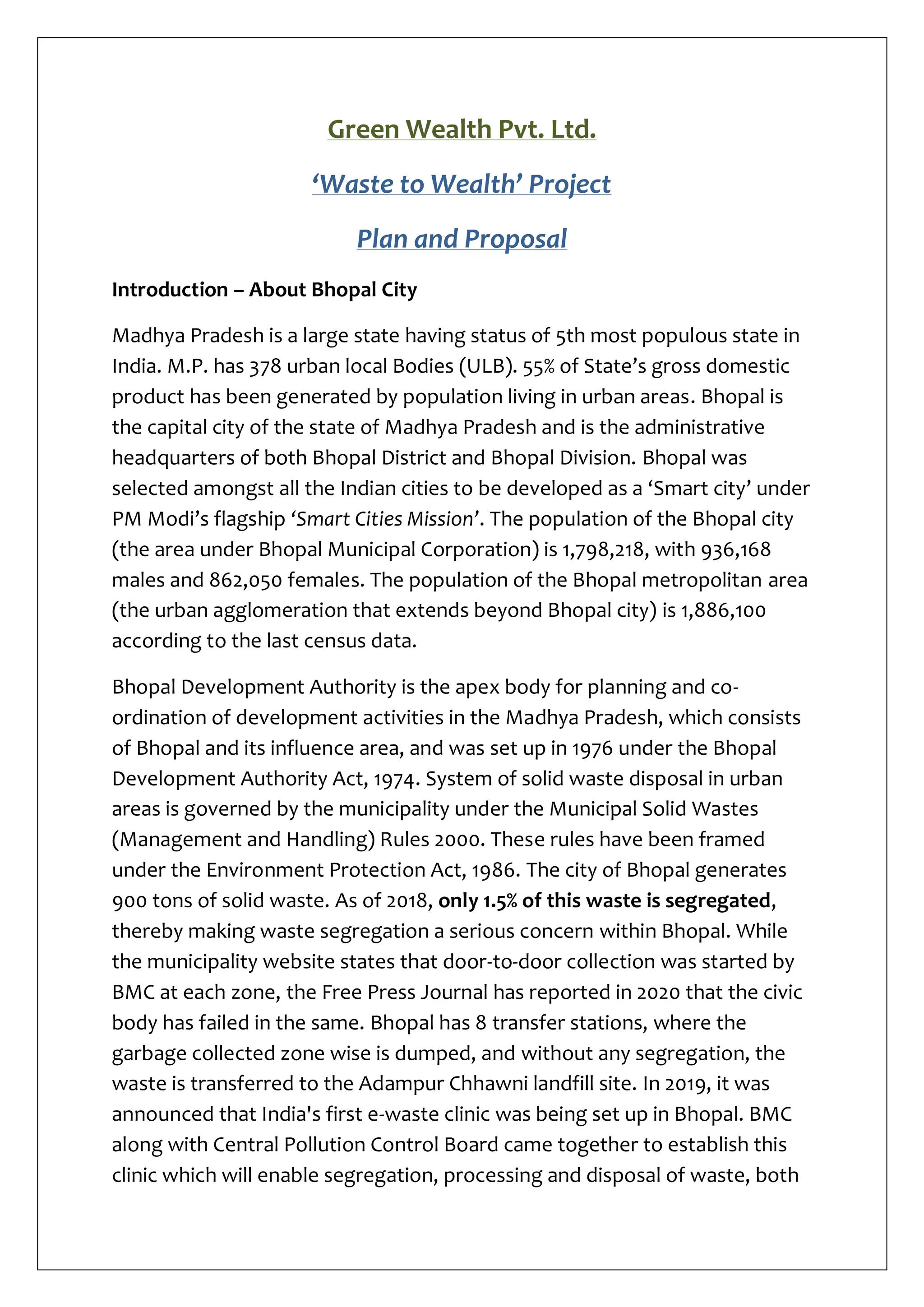 Proposal and Plan for Waste to Wealth Scheme - BCS 09 Final | PDF