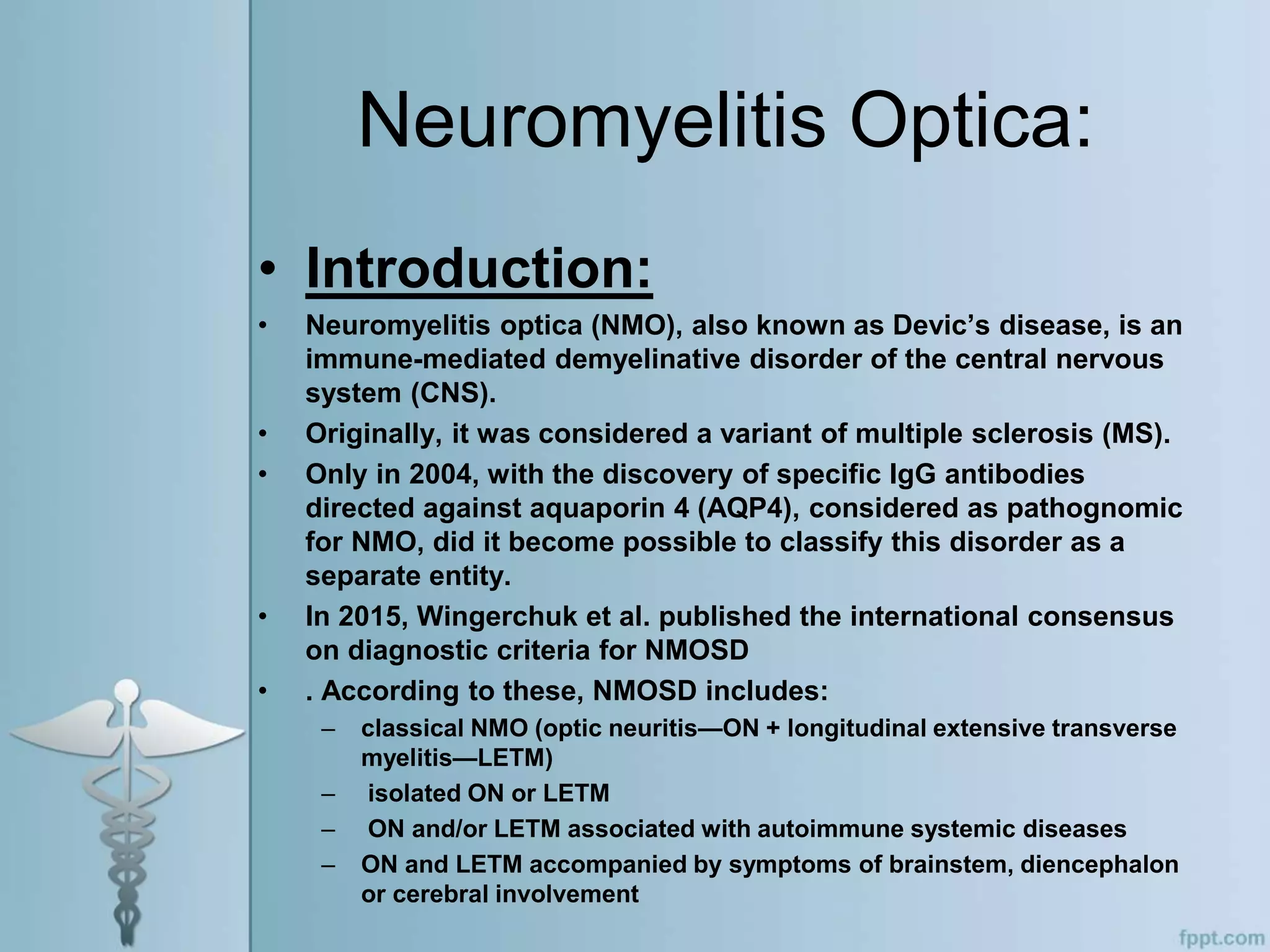 NMO Presentattion.ppt | Brain and Nervous System Disorders | Diseases and Conditions