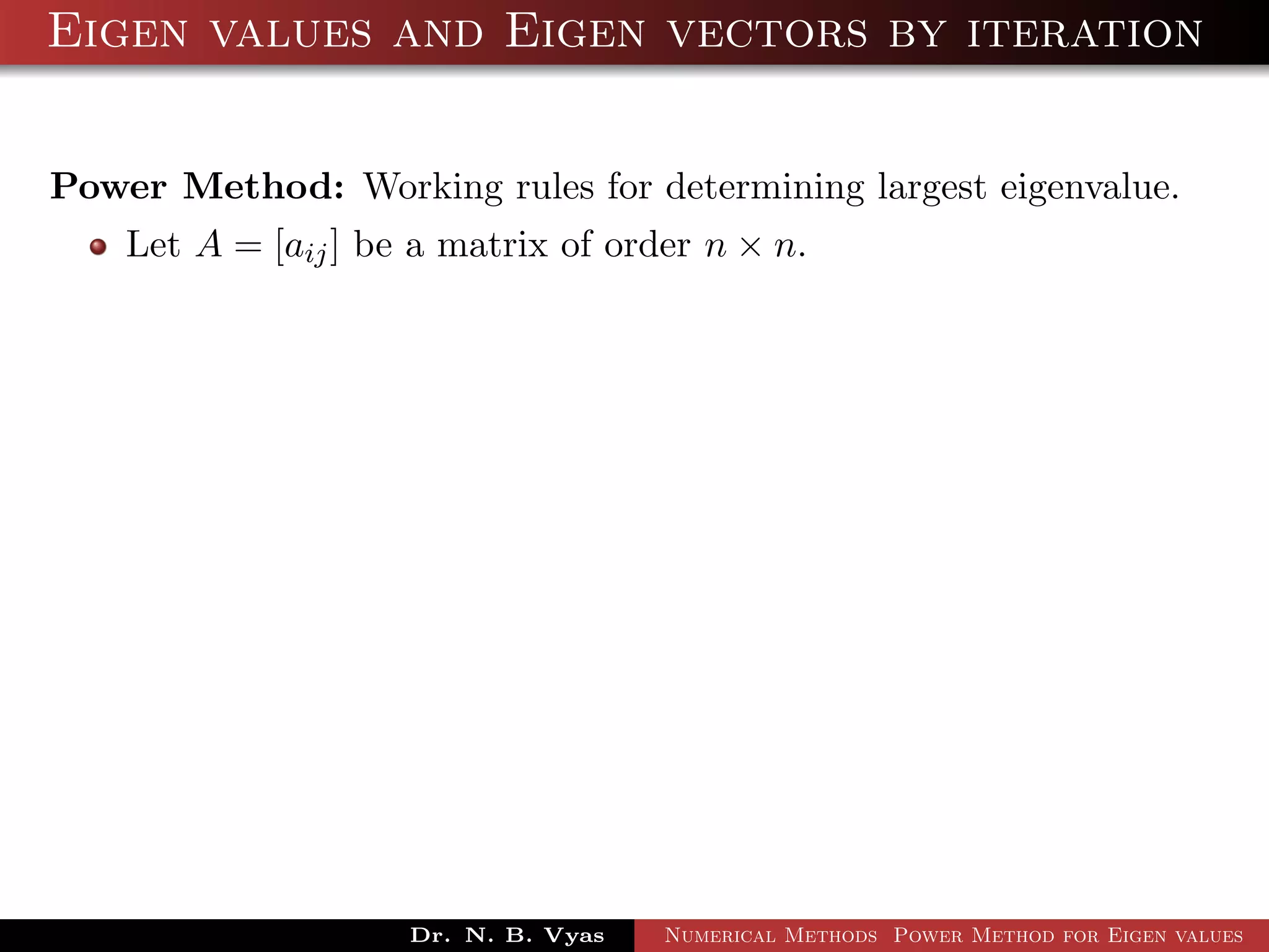 Numerical Methods Power Method For Eigen Values Pdf