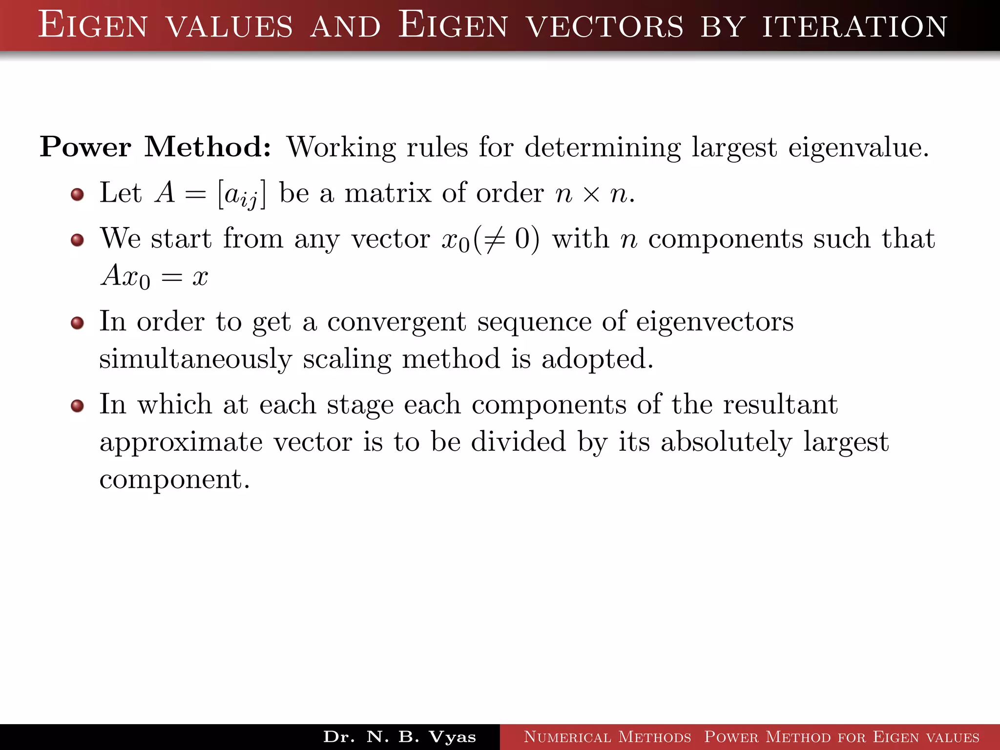 Numerical Methods - Power Method for Eigen values | PDF