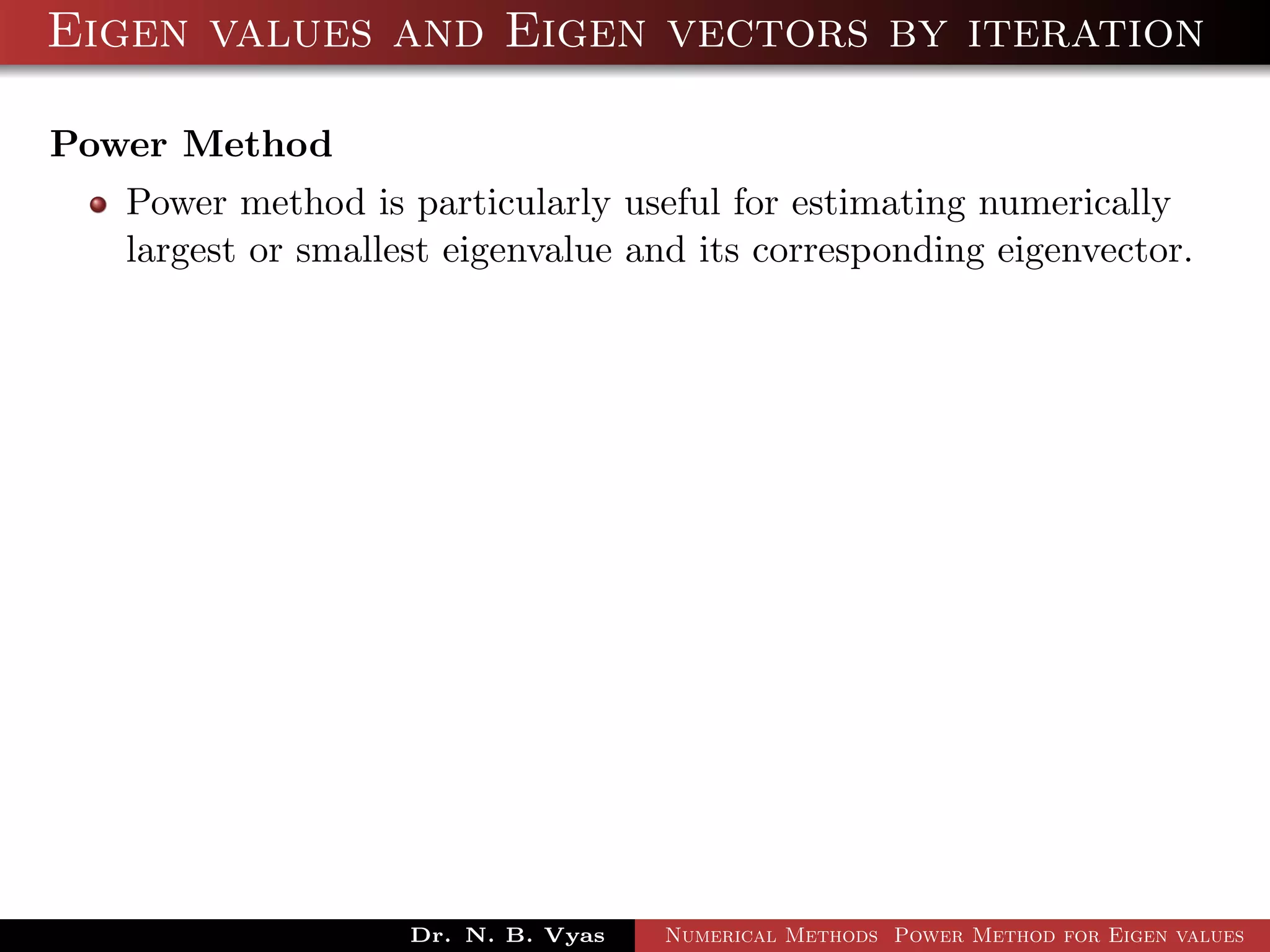 Numerical Methods Power Method For Eigen Values Pdf