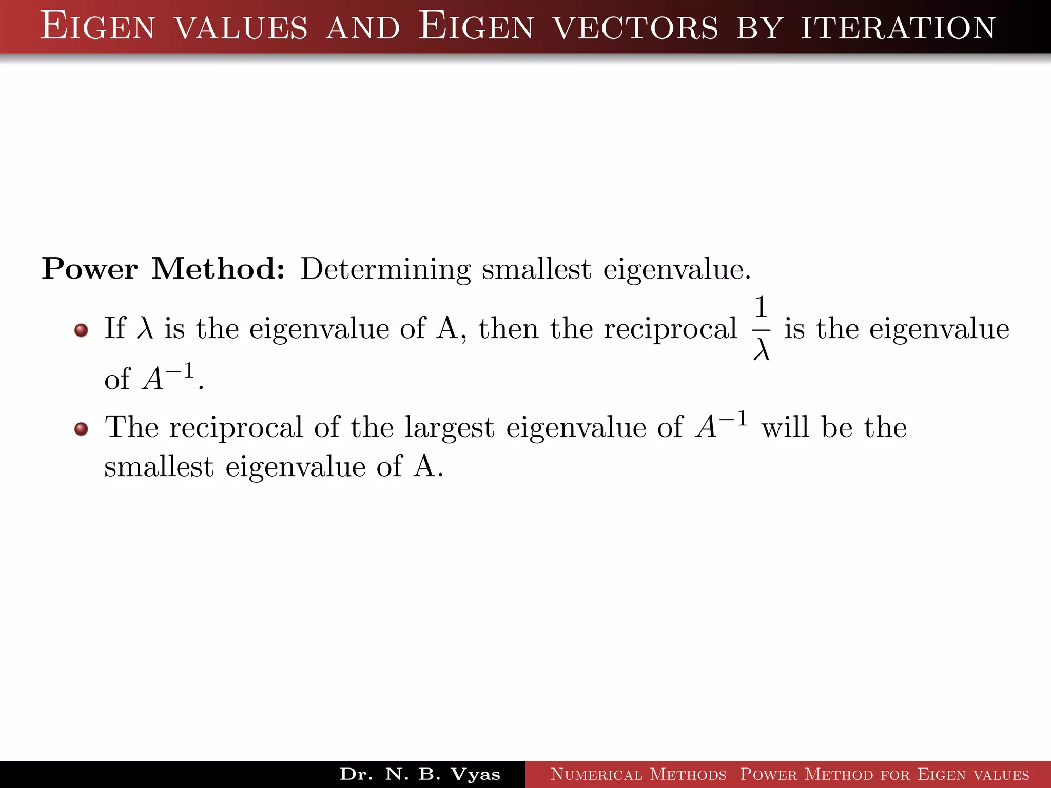 Numerical Methods - Power Method for Eigen values | PDF