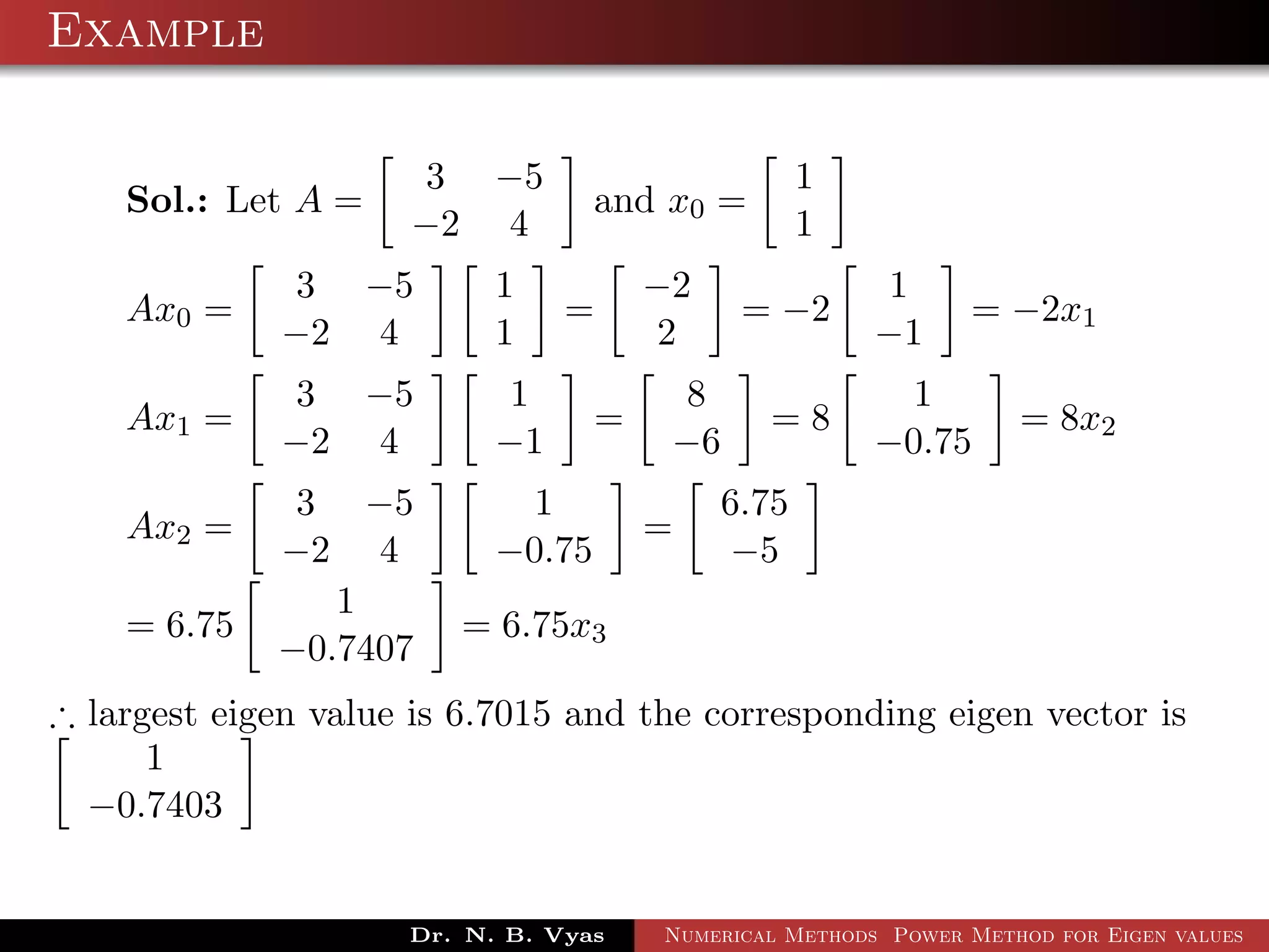 Numerical Methods - Power Method for Eigen values | PDF