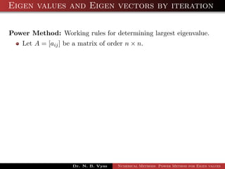 Numerical Methods - Power Method for Eigen values | PDF