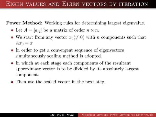 Numerical Methods Power Method For Eigen Values Pdf
