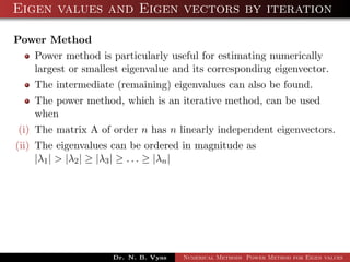 Numerical Methods - Power Method for Eigen values | PDF