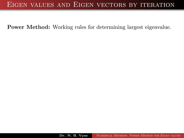 Numerical Methods - Power Method for Eigen values | PDF