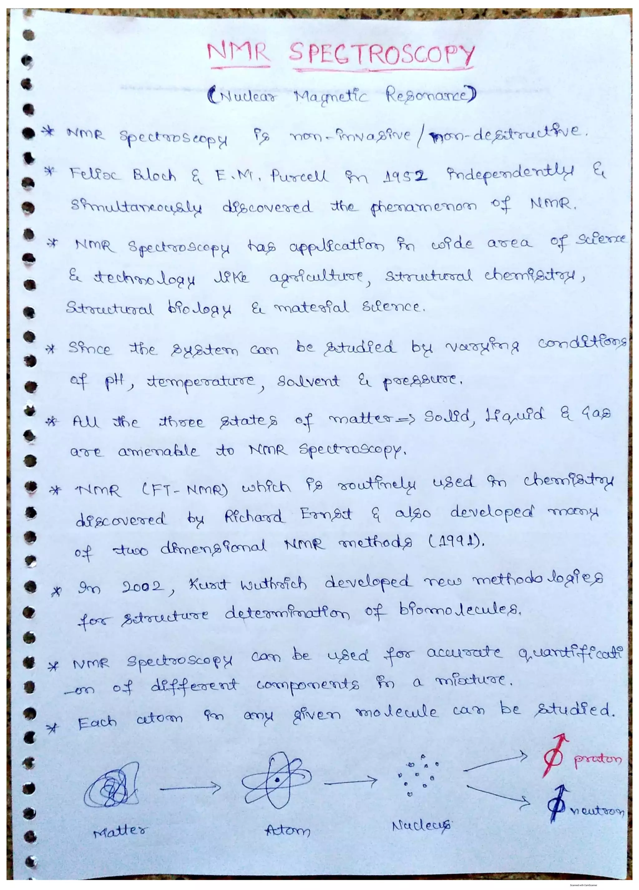 Proton (1H) NMR Spectroscopy Hand Written Notes | PDF