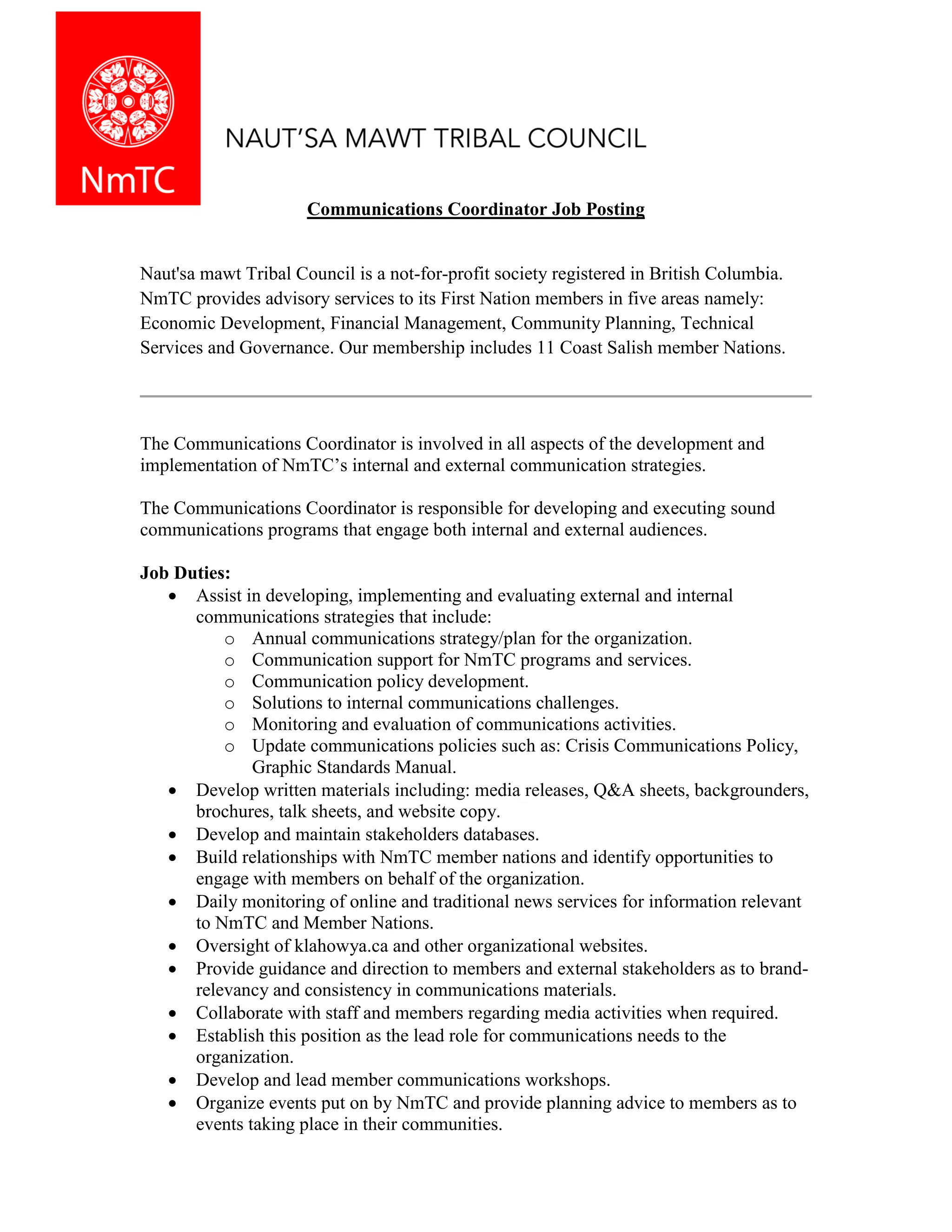 Communications Coordinator Job Posting | PDF