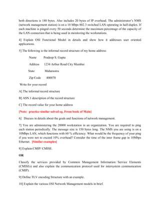 Question Bank: Network Management in Telecommunication | PDF