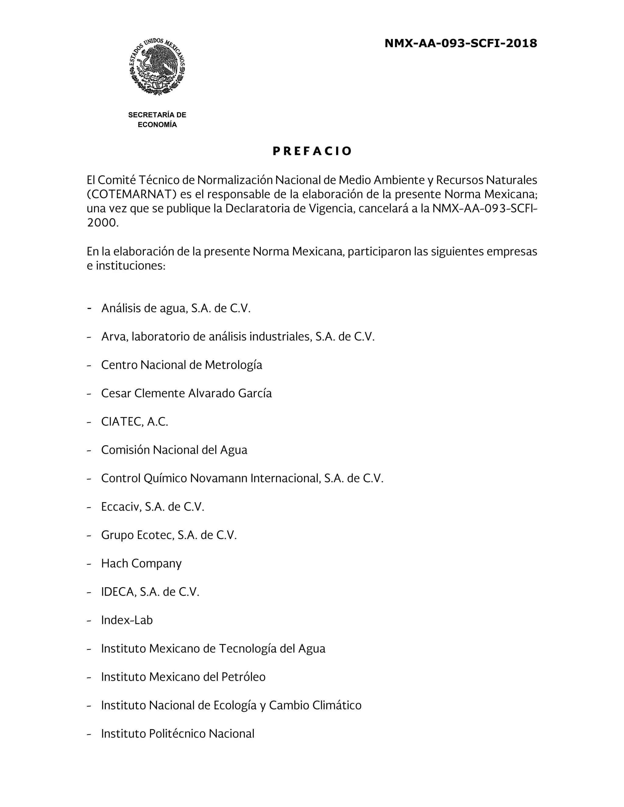 Nmx aa-093-scfi-2018 | PDF