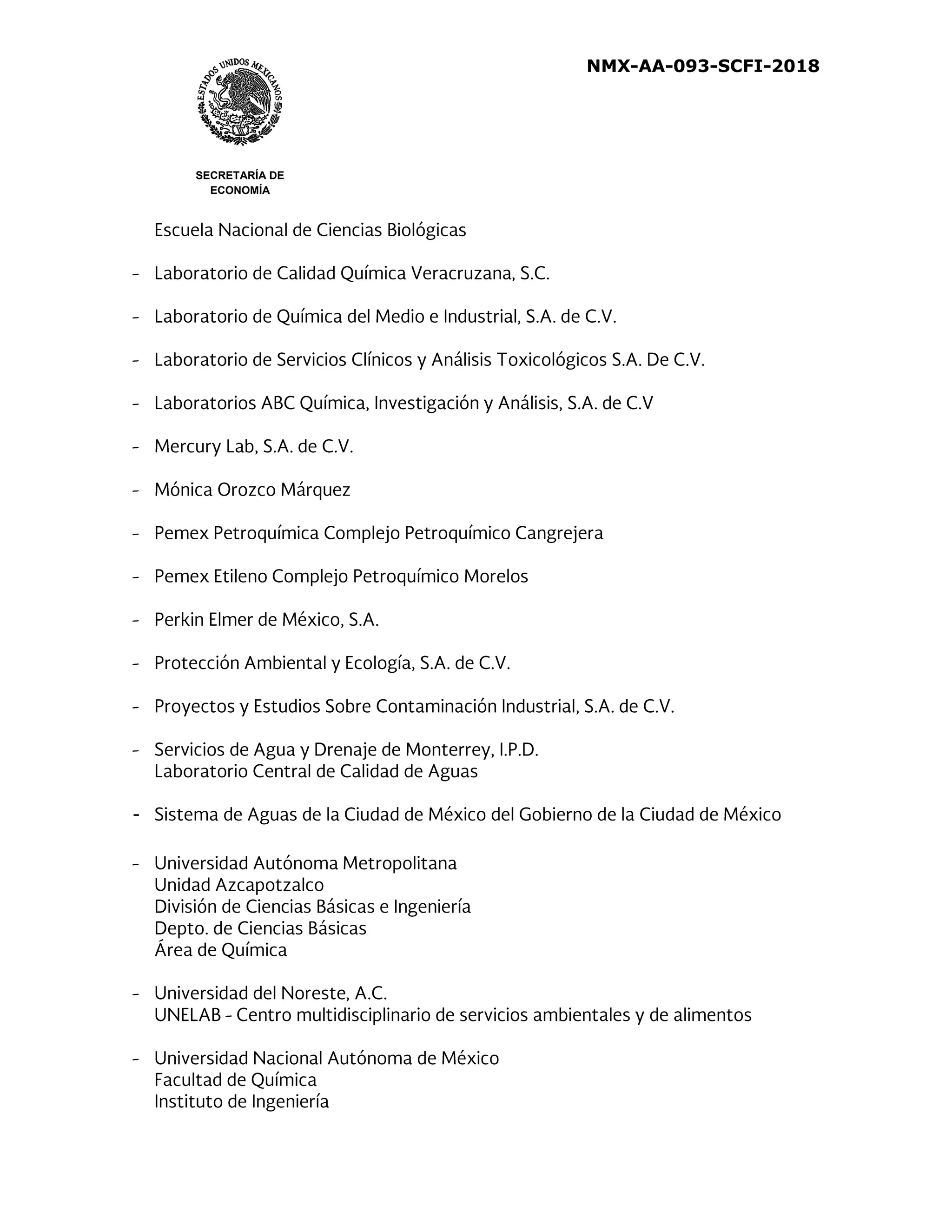 Nmx aa-093-scfi-2018 | PDF