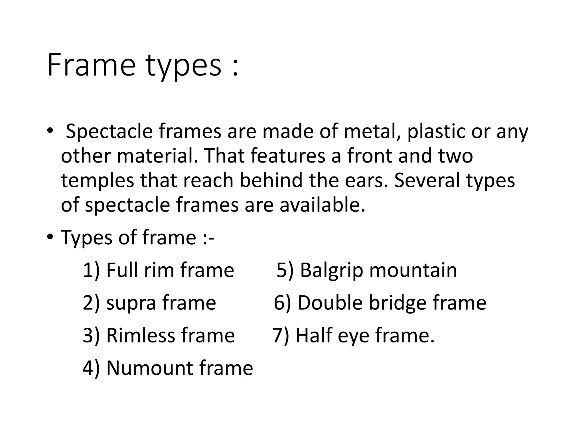 Spectacle Frame parts & types | PPTX