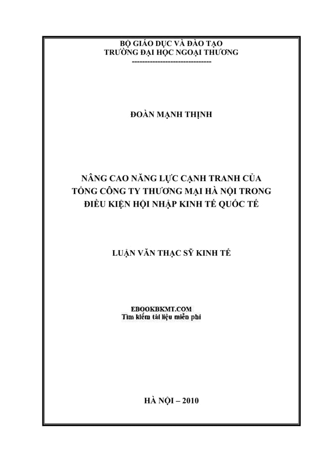 Nâng cao năng lực cạnh tranh của tổng công ty thương mại Hà Nội trong điều kiện hội nhập kinh tế ...