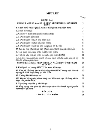 đề áN nhãn hiệu của sản phẩm bảo hiểm nhân thọ | PDF