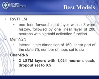 Neural Network Language Models for Candidate Scoring in Multi-System Machine Translation | PPT ...
