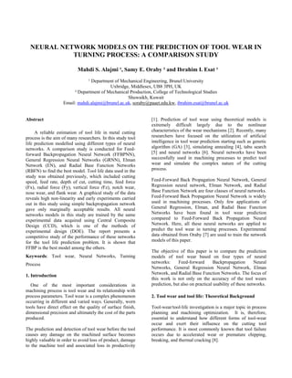 Neural Network Models on the Prediction of Tool Wear in Turning Processes: A Comparison Study | PDF