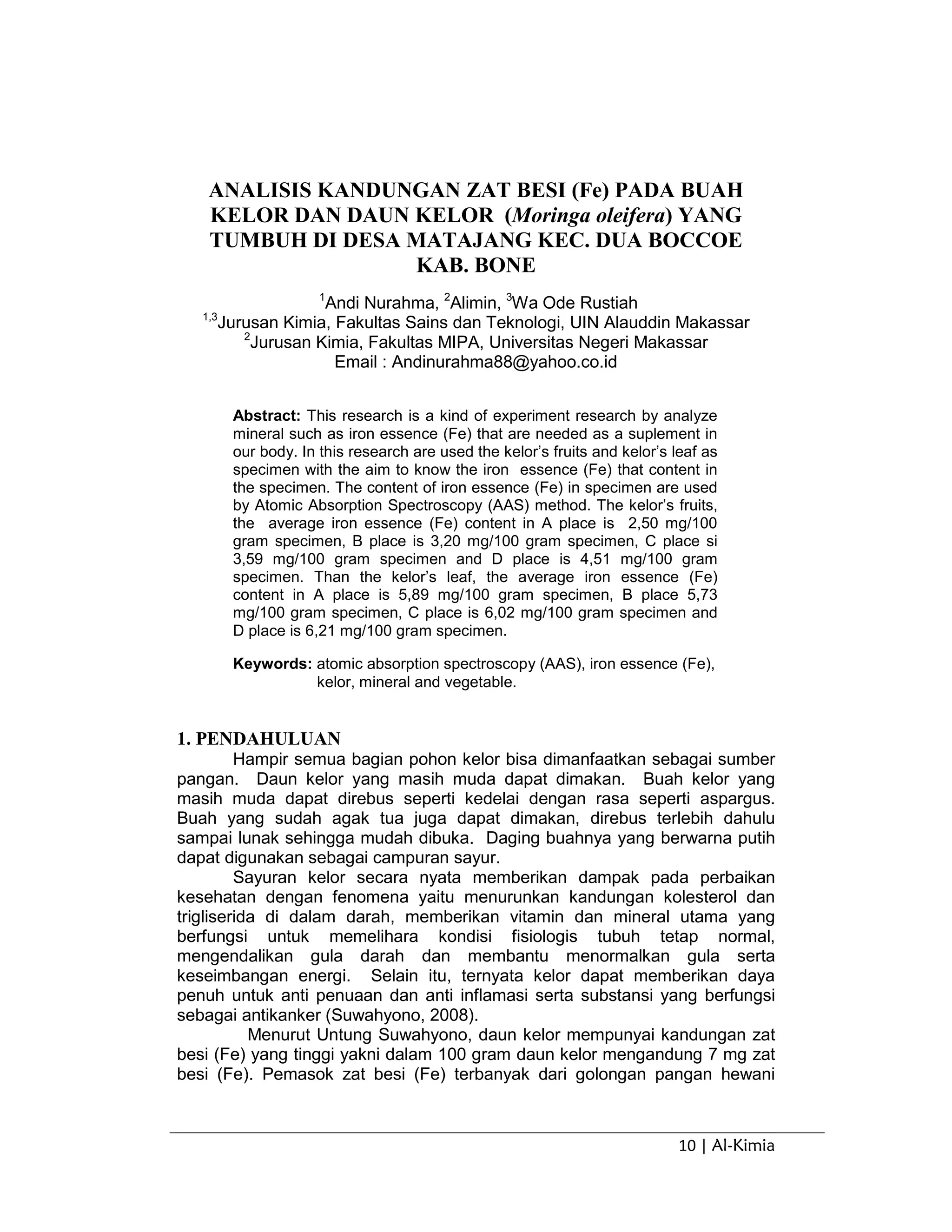 Analisis Kandungan Zat Besi pada buah kelor dan daun kelor .pdf