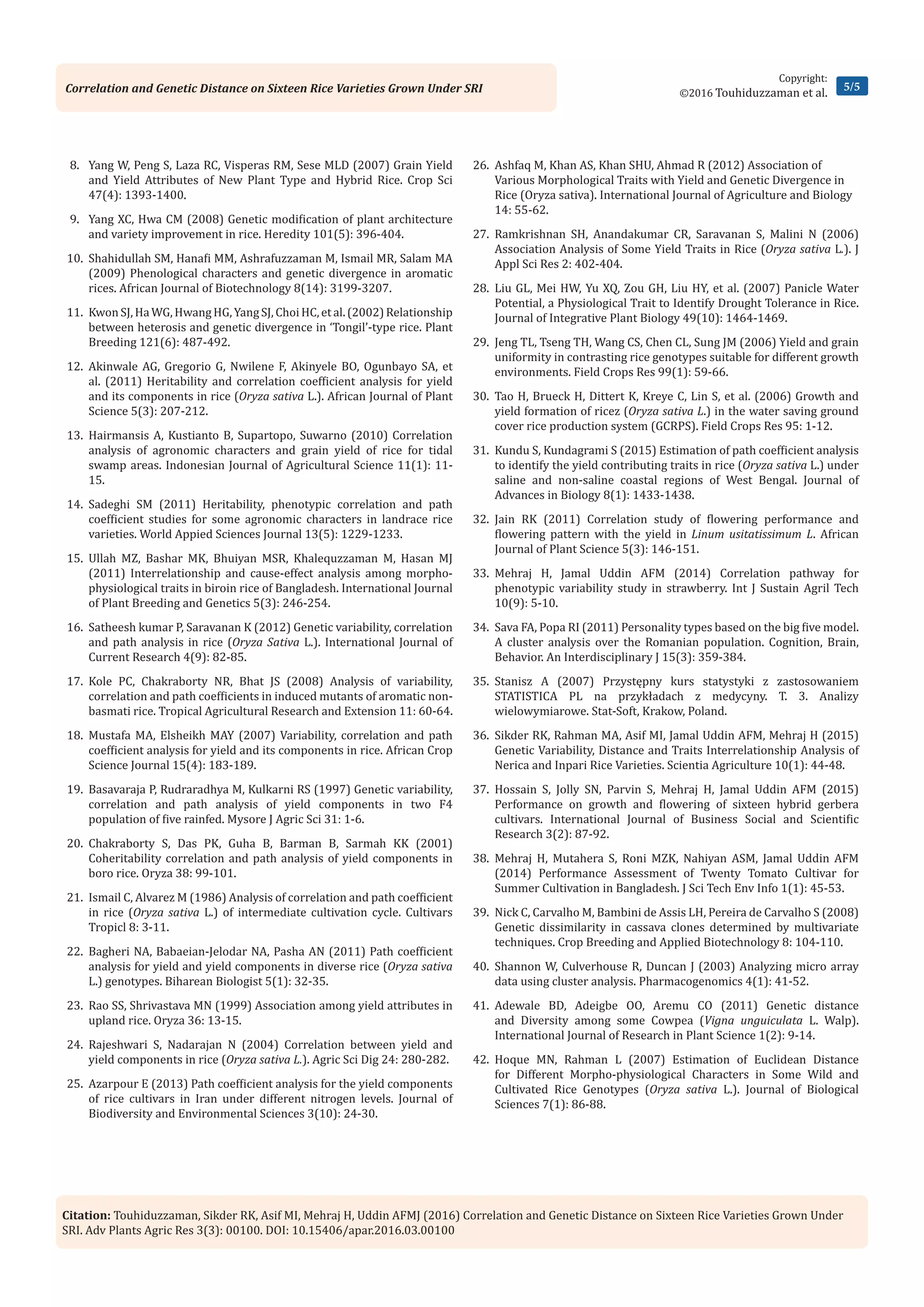 No 15. correlation and genetic distance on sixteen rice varieties grown ...